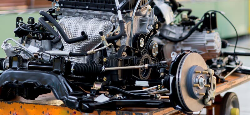 New Car Engine in the Automobile Factory Stock Photo - Image of ...