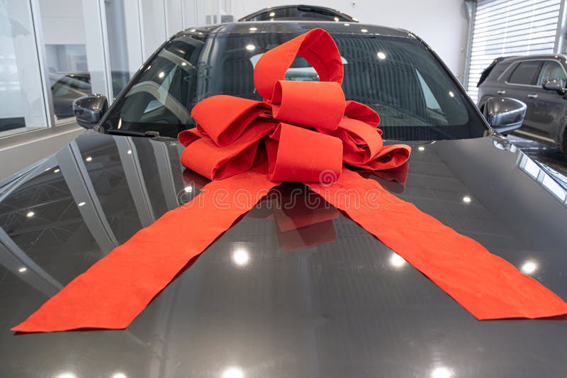 New Car Gift with a Red Bow Stock Image - Image of gift, driive: 270412581