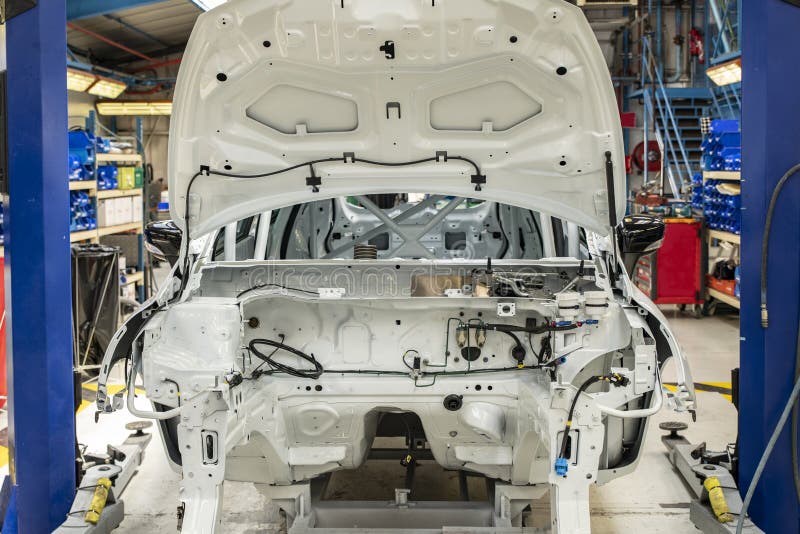 New Car with Open Hood at a Factory Stock Image - Image of industry ...