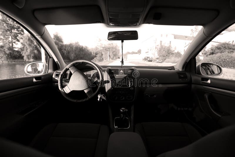 New Car on the Road, Inside View Stock Image - Image of grass, opened ...