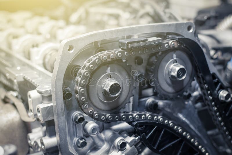 New Car Timing Chain on a Disassembled Diesel Old Engine in a Car ...