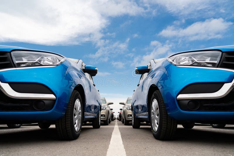 New cars in a row. stock photo. Image of industry, show - 273101578