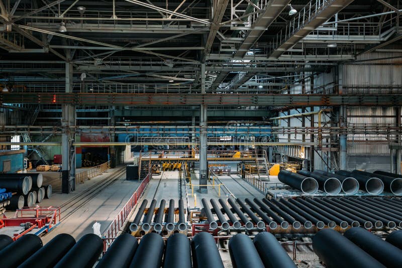 New Cast Iron Pipes for Pipeline Construction in Warehouse Stock Image ...
