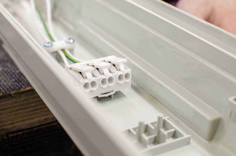 New Ceiling Mounted Fluorescent Lamp. Repair and Service Concept ...