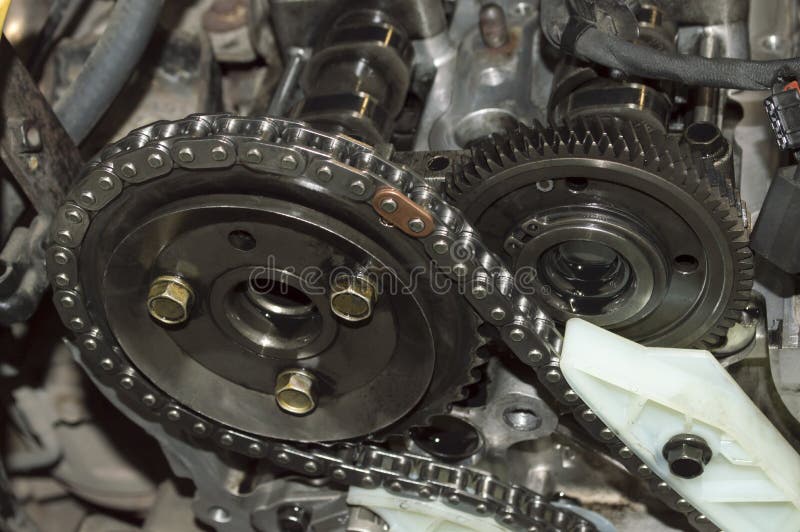 New Chain and Guide Rail Installed on the Engine Stock Image - Image of ...