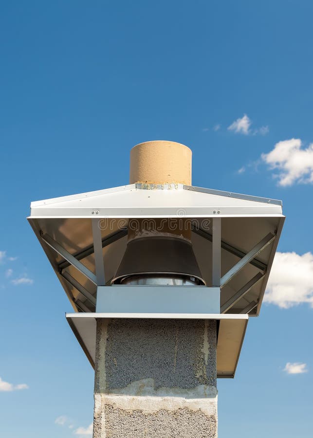 New Chimney Smokestack with Metal Box Closeup. Stock Photo - Image of ...