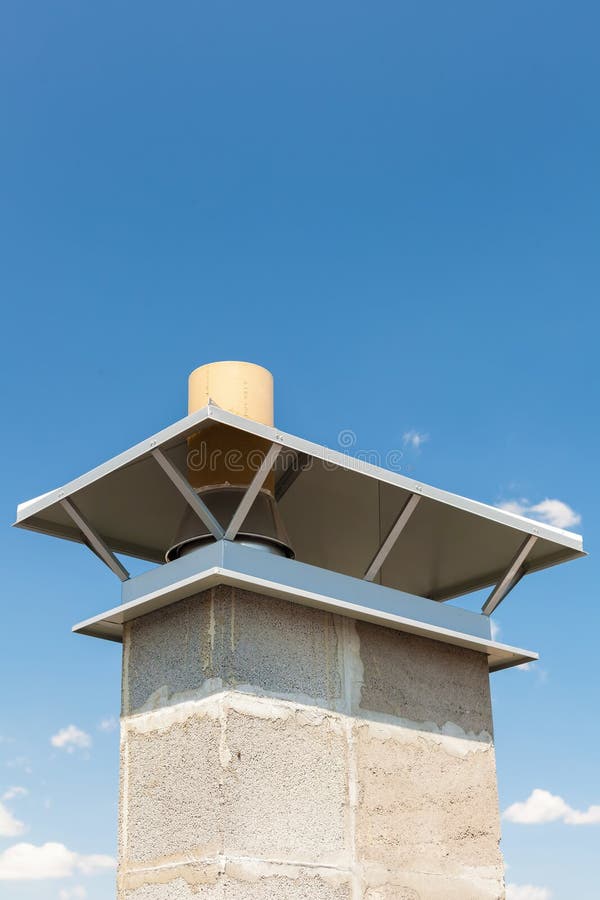 New Chimney Smokestack with Metal Box Closeup. Stock Image - Image of ...