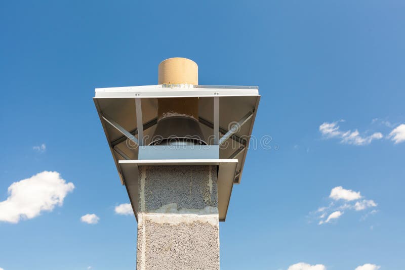 New Chimney Smokestack with Metal Box Closeup. Stock Image - Image of ...