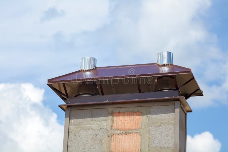 New Chimney Smokestack with Metal Box Closeup. Stock Photo - Image of ...