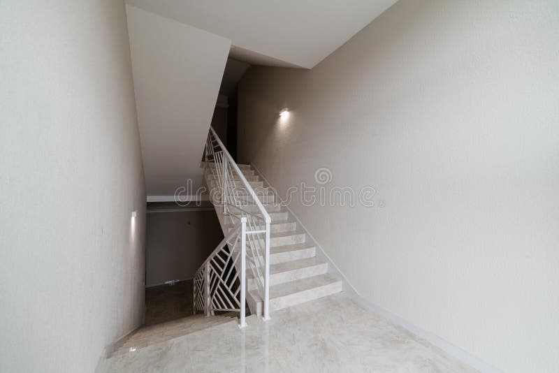 New Clean Empty Stairs with Metal Railings in the House Stock Image ...