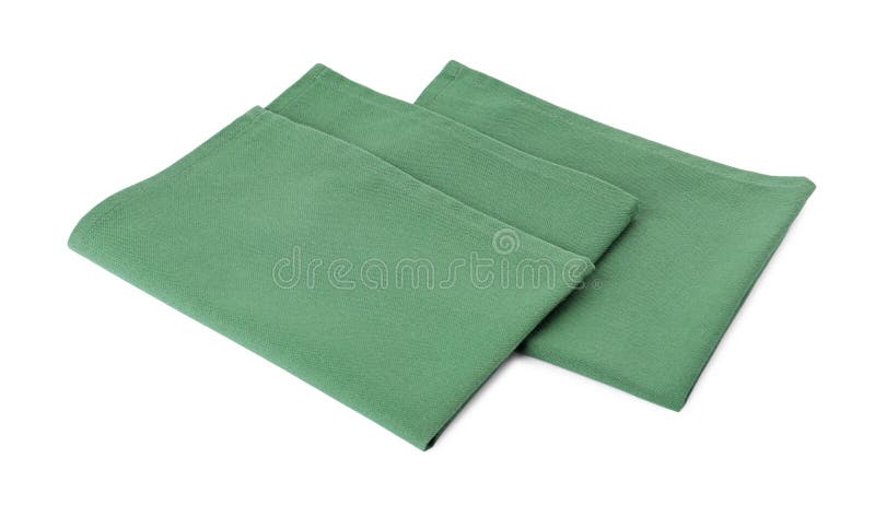 New Clean Green Cloth Napkins Isolated on White Stock Photo - Image of ...