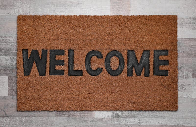 New Clean Mat with Word WELCOME on Floor, Top View Stock Image - Image ...