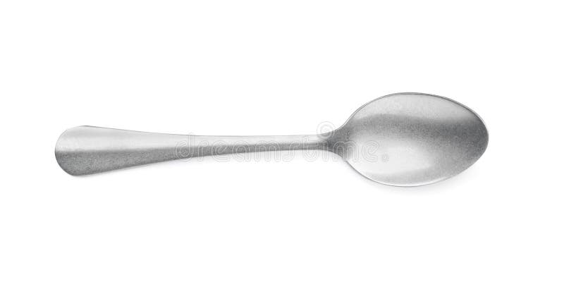 New Clean Shiny Spoon Isolated on White, Top View Stock Image - Image ...