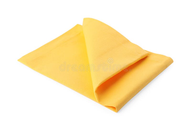 New Clean Yellow Cloth Napkin Isolated on White Stock Photo - Image of ...