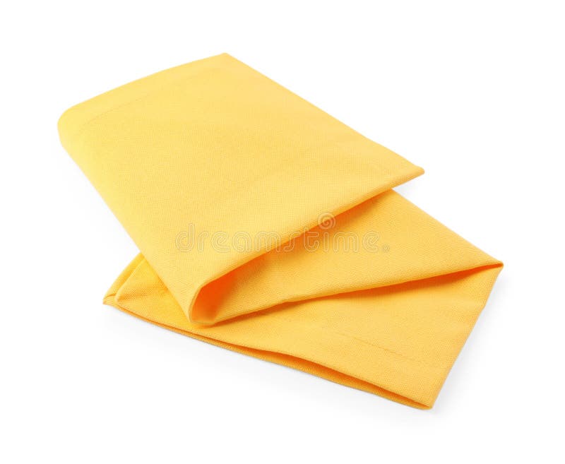 New Clean Yellow Cloth Napkin Isolated on White Stock Photo - Image of ...