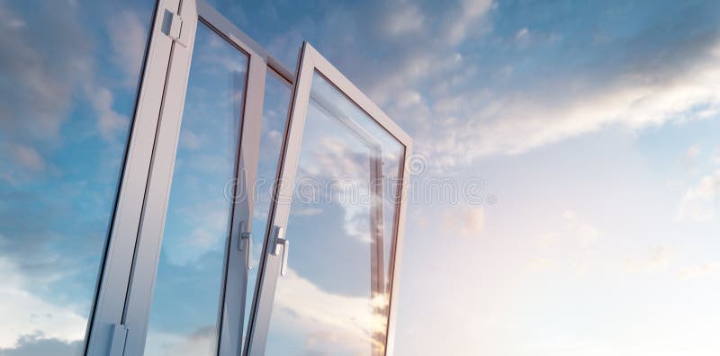 New Clear and Clean Open PCV Windows on Sunny Sky Stock Photo - Image ...