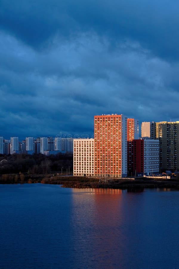 New Colored Residential Buildings with Reflection Stock Photo - Image ...