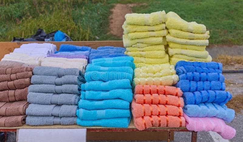 New Colourful Towels Stack stock photo. Image of cloth - 260888476