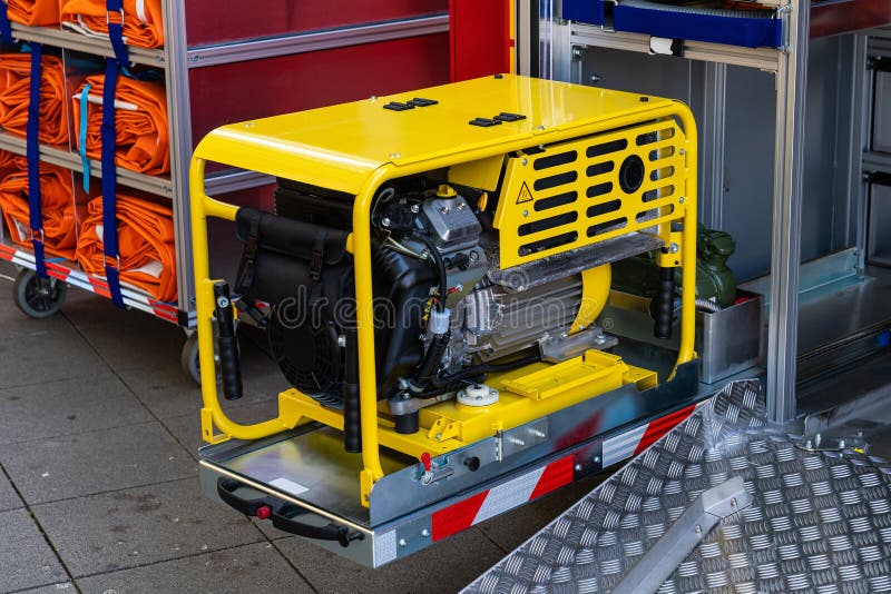 New Compressor Motor in a Yellow Metal Frame on a Fire Track. Stock ...