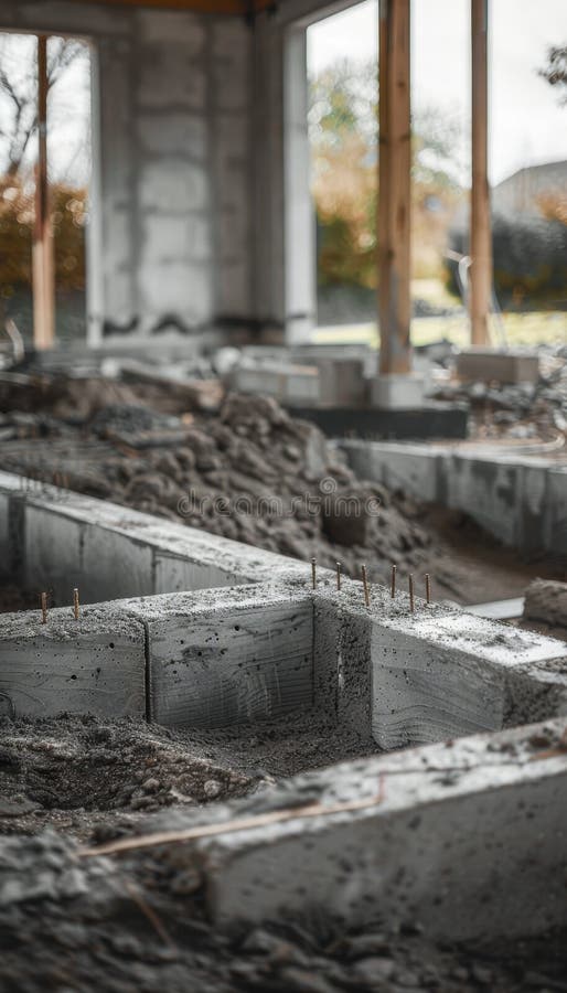 New Concrete Basement Floor with Rectangular Foundation Blocks at ...