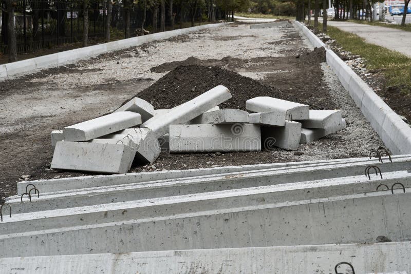 New Concrete Blocks and Curbs for Road Construction Stock Image - Image ...