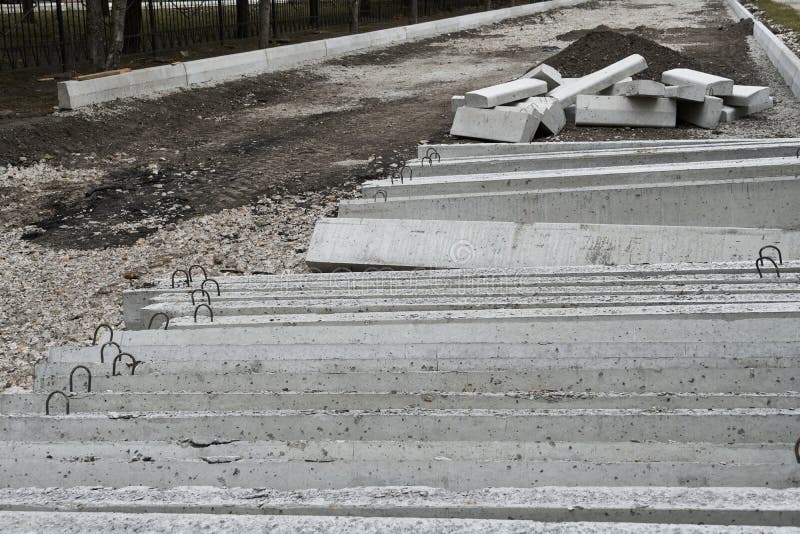 New Concrete Blocks and Curbs for Road Construction Stock Photo - Image ...