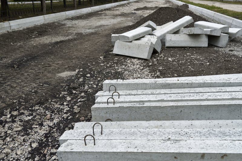 New Concrete Blocks and Curbs for Road Construction Stock Photo - Image ...