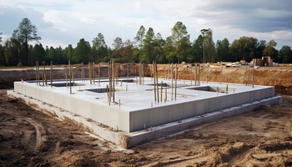 New Concrete Foundation Featuring Rectangular Blocks for Floor and Wall ...