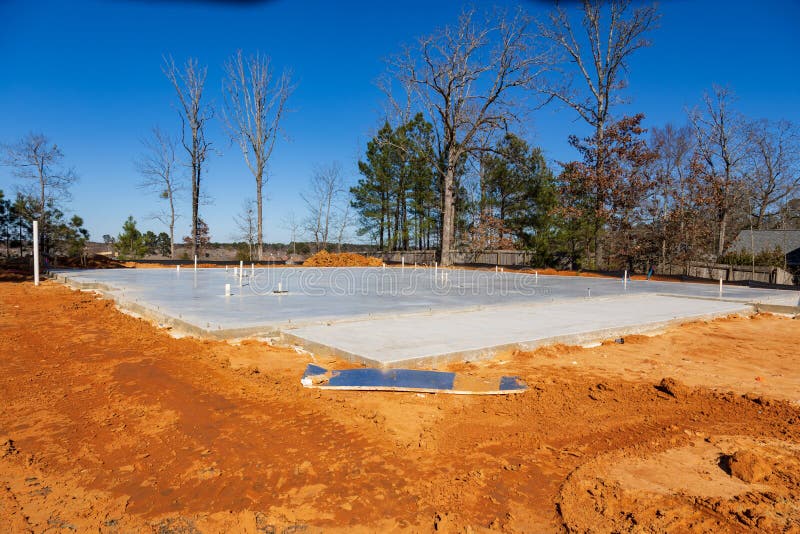 New Concrete Slab for New Home Construction Stock Image - Image of ...