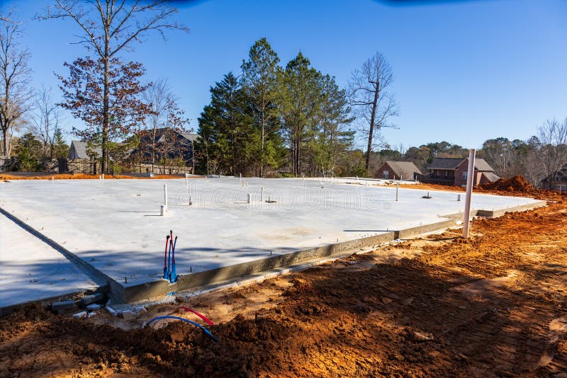 New Concrete Slab for New Home Construction Stock Photo - Image of ...