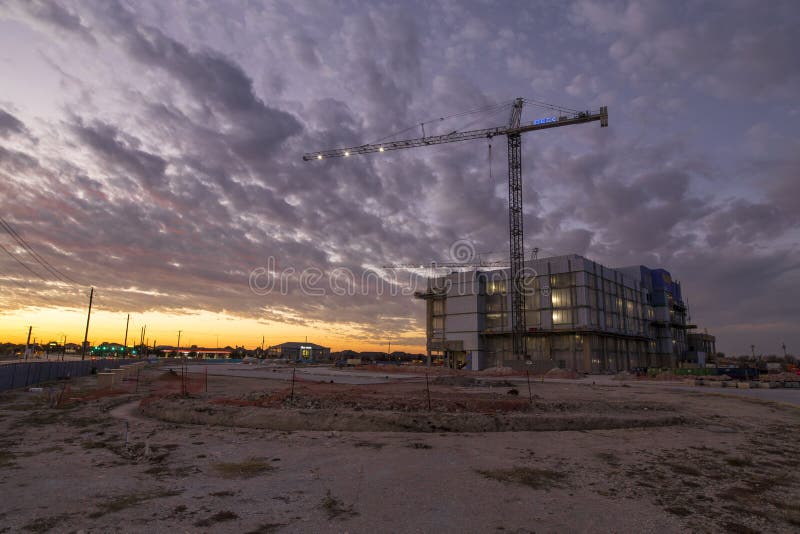 New construction sunset editorial stock image. Image of clouds - 148884334