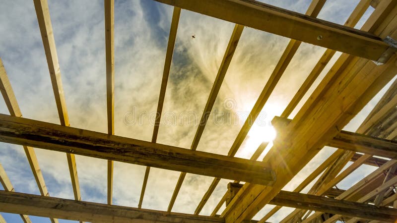 New Residential Construction House Framing Against a Sunset Stock Image ...