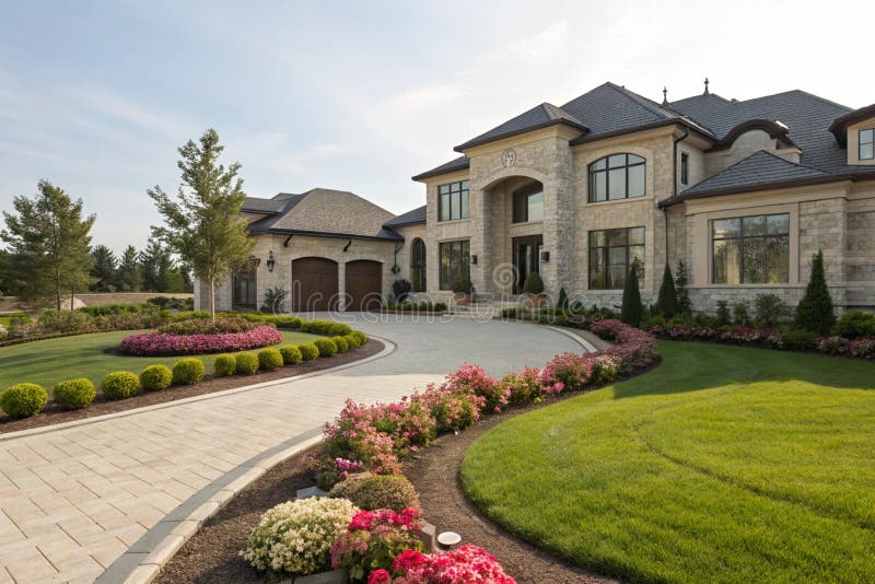 New Construction Luxury Home with Front Yard Stock Illustration ...