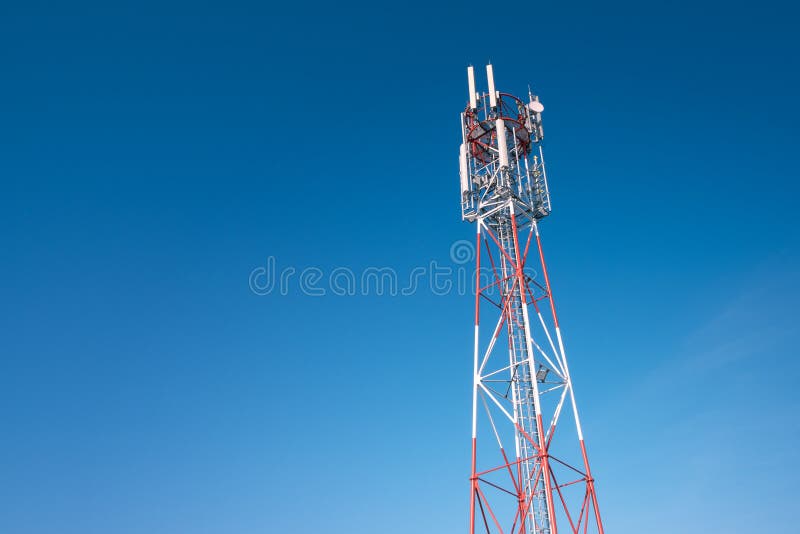 New Construction of a Modern Mobile Network Transmitter, Red and White ...