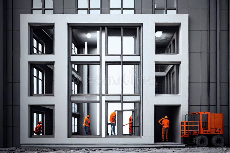 New Construction Project, Showing Plastic Windows Being Installed in ...