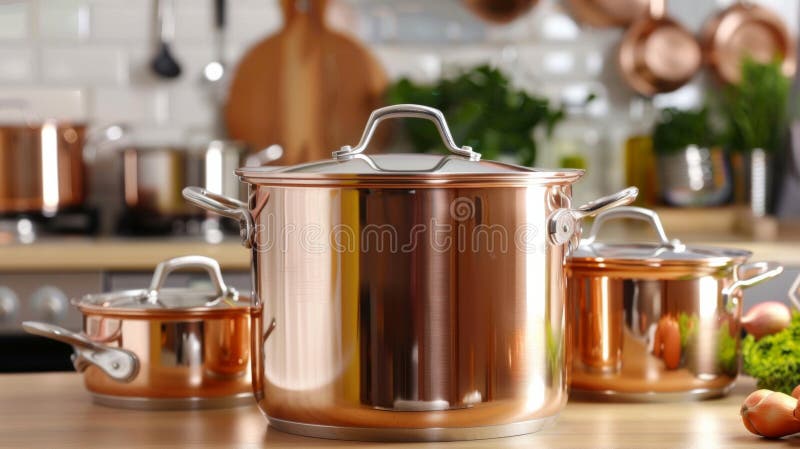 The New Copper Cookware - Pots and Pans Stock Photo - Image of ...