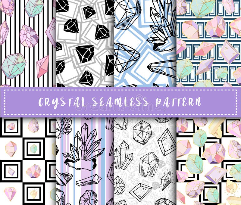 New Crystals Set and Patterns Stock Vector - Illustration of amethyst ...