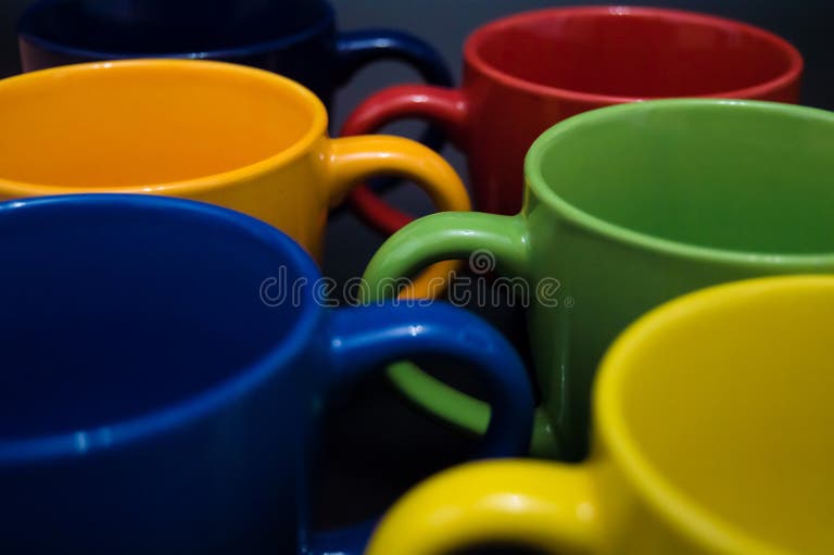 New Cups, Mugs in Different Colors are in Every Kitchen Stock Photo ...
