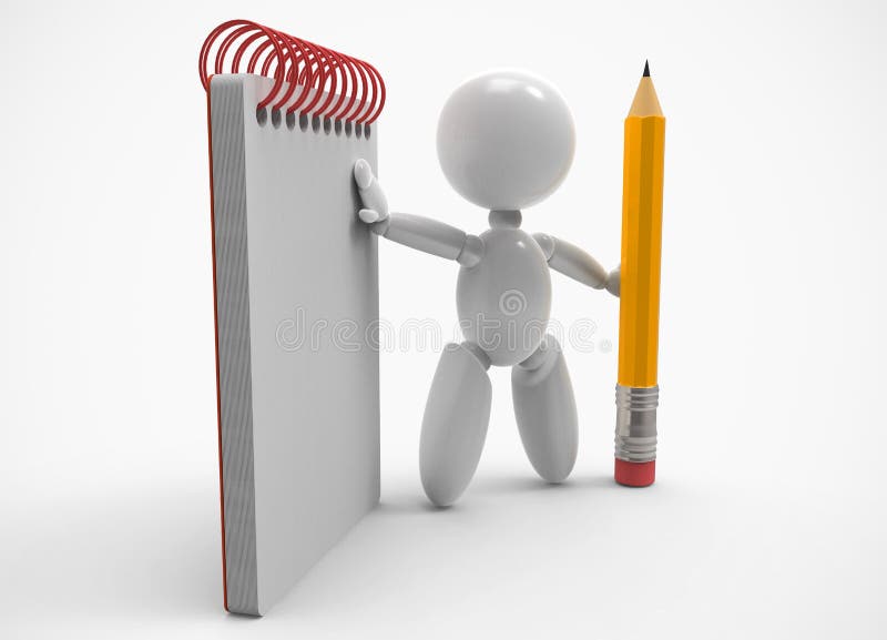 New 3D People - Pencil and Notebook Stock Illustration - Illustration ...