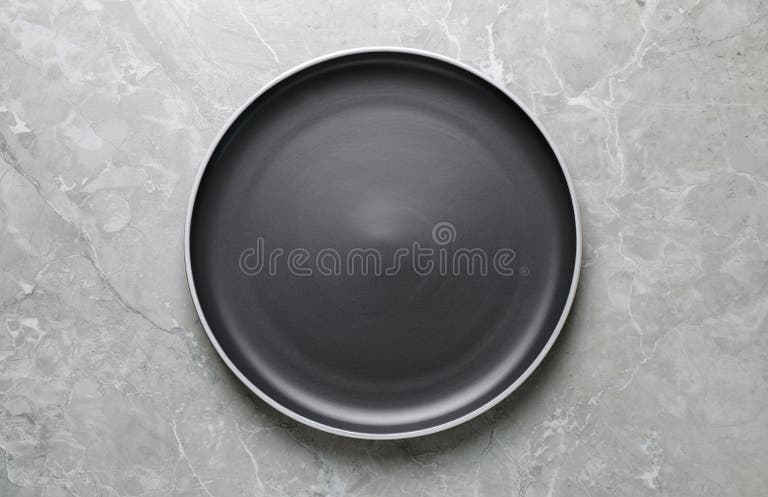 New Dark Plate on Light Grey Marble Table, Top View Stock Image - Image ...