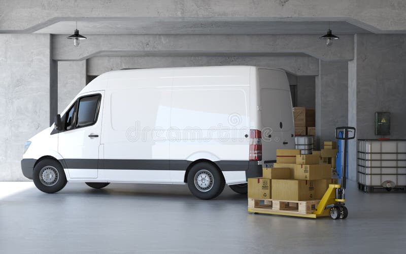 A New Delivery Van at Warehouse. Cargo Loading Stock Illustration ...