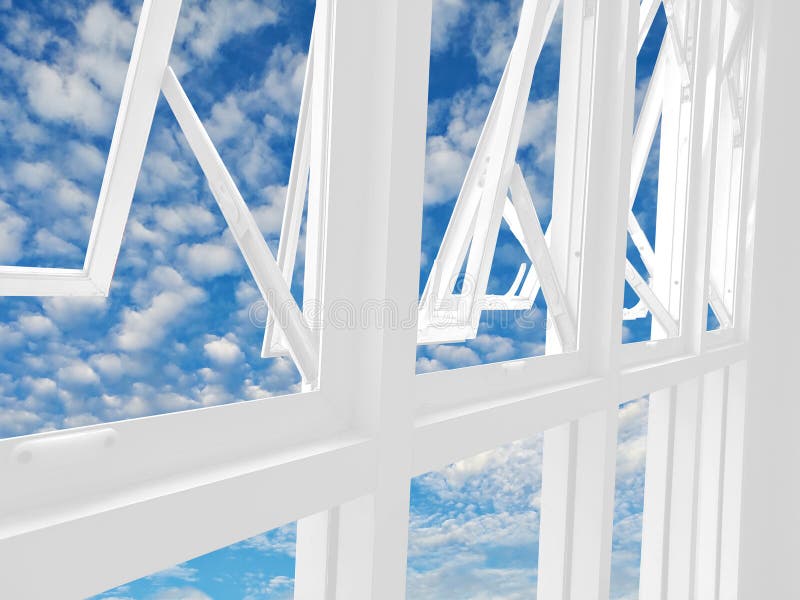New Design White Aluminum Window Frame Against Blue Sky White Cloud ...