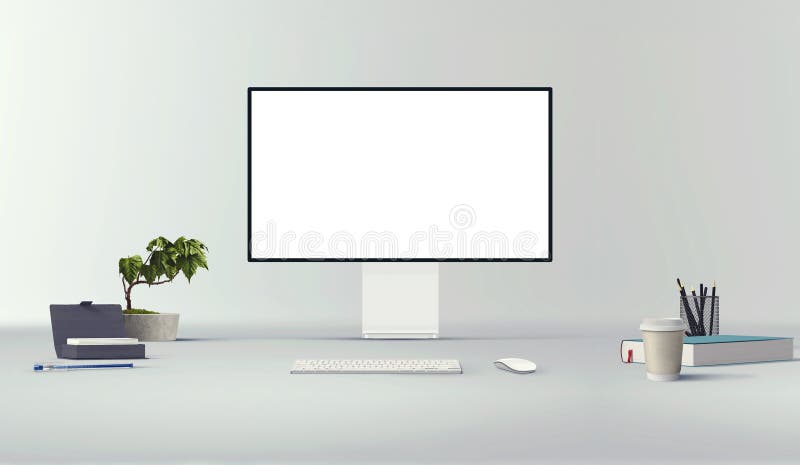 New Desktop Computer Pro Display with Keyboard and Mouse on Background ...