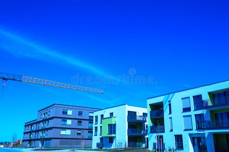 New Development Area, Modern Houses with Flat Roofs, Blue Sky Stock Photo - Image of town, green ...