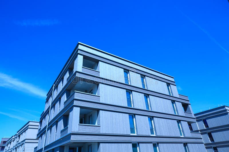 New Development Area, Modern Houses with Flat Roofs, Blue Sky Stock ...