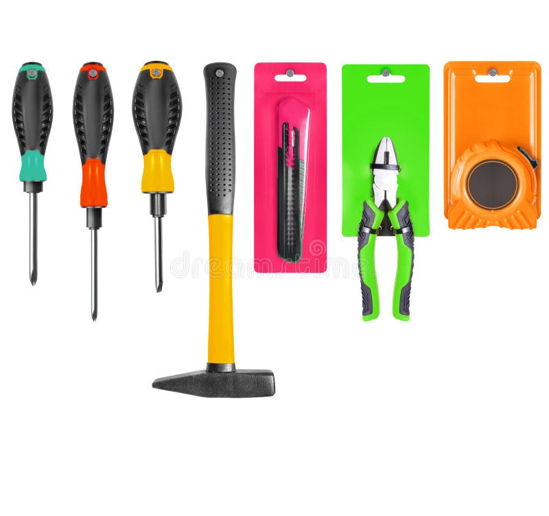 New Different Construction Tools are Hanging on Nails Stock Photo ...
