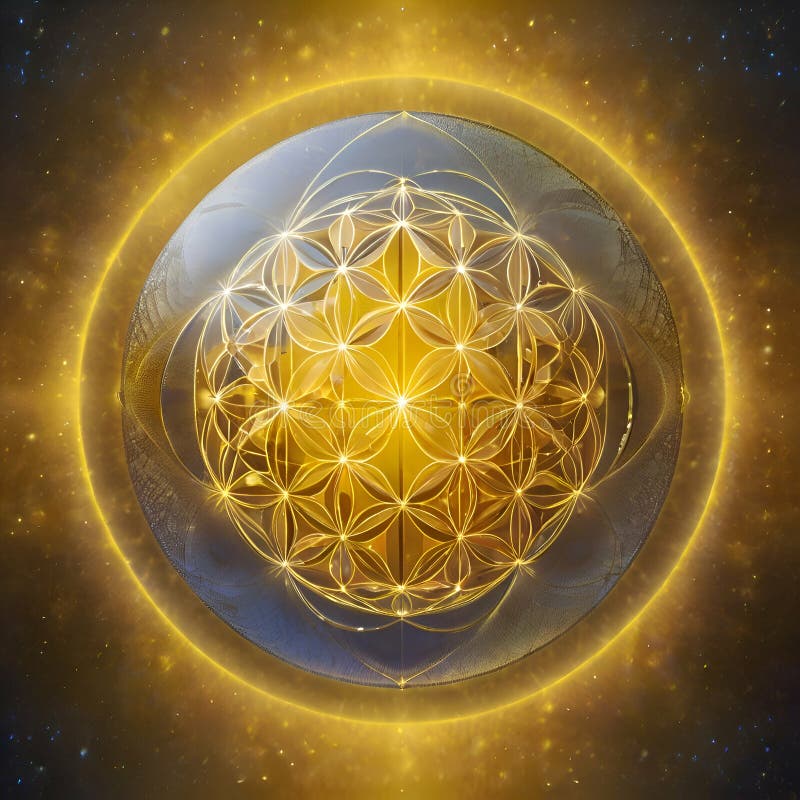New Dimension of Creation Flower of Life in Bright Yellow Light Stock ...