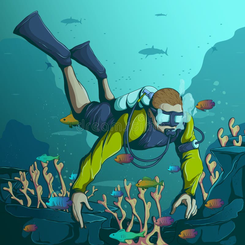 Scuba Diver in the Ocean Vector Illustration Stock Vector ...