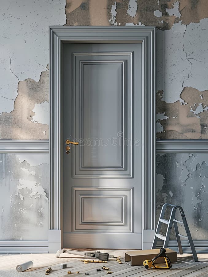 A New Door is Being Installed, with the Old Door Partially Visible and ...