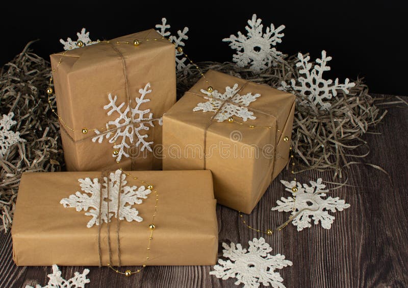 New Year S Present Decorative Packaging Snowflakes Stock Image - Image ...